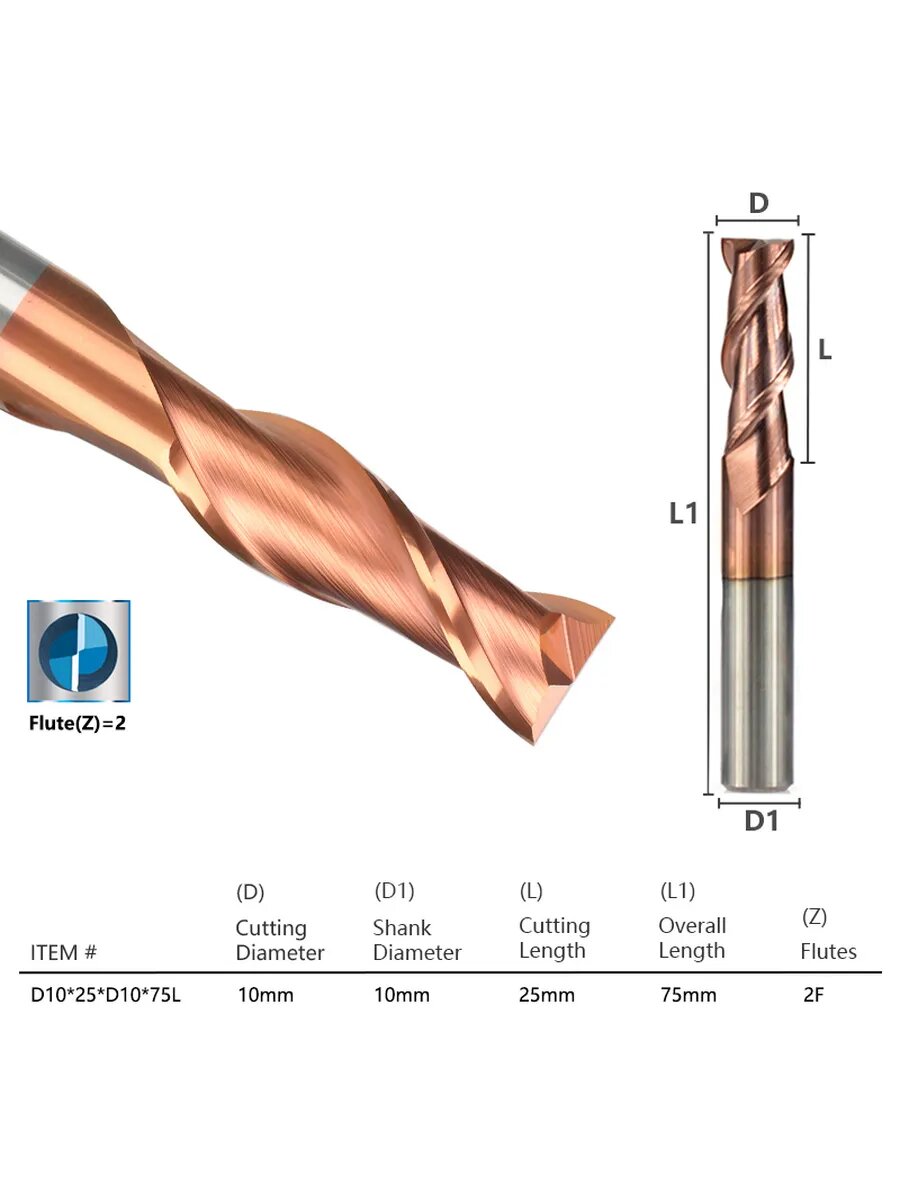 Фреза по металлу концевая 10мм твердосплавная 10x10x25x75мм