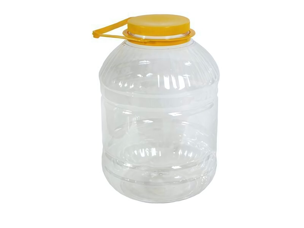 Банка ПЭТ 5л с желтой крышкой и съемной ручкой, для хранения