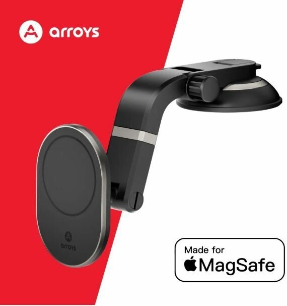 Держатель с MagSafe для смартфона iPhone в машину Arroys Dash-MS2 на присоске. Крепление на приборную панель и стекло