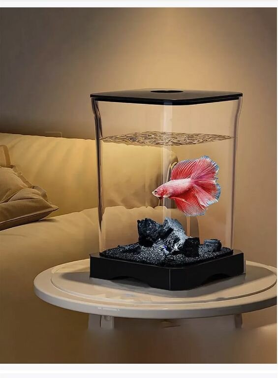 Аквариум каркасный, 2,5л, для рыб, прямоугольный, черный, ABS-пластик, аквариум для рыбок