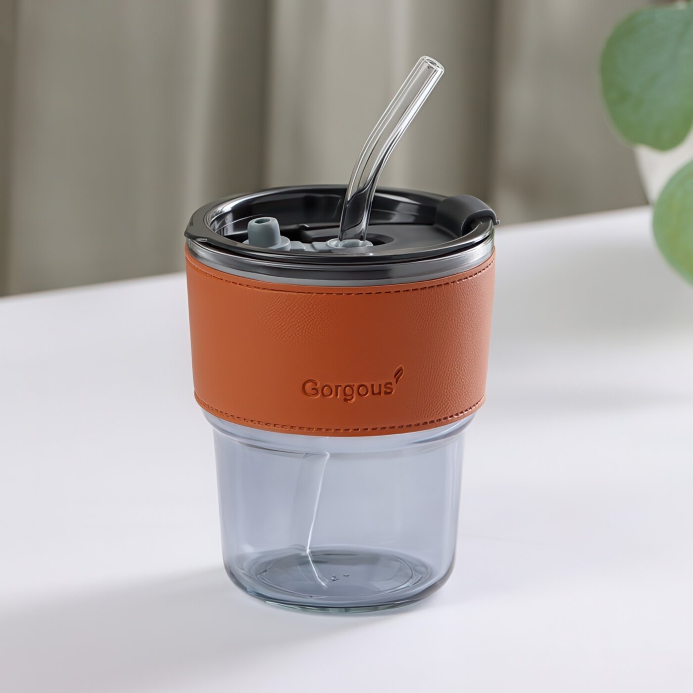 Стакан стеклянный с крышкой и трубочкой «Вида», 350 мл, цвет микс