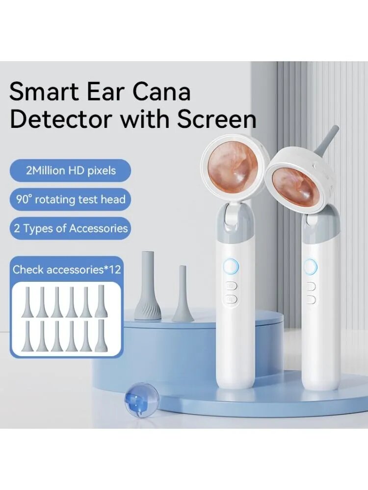 Беспроводные зеркала для ушей, 2 - дюймовый экран IPS, смарт - камера для ушей 1080p, наушники с инструментами для очистки ушей, цифровые наушники с 6 светодиодными лампами