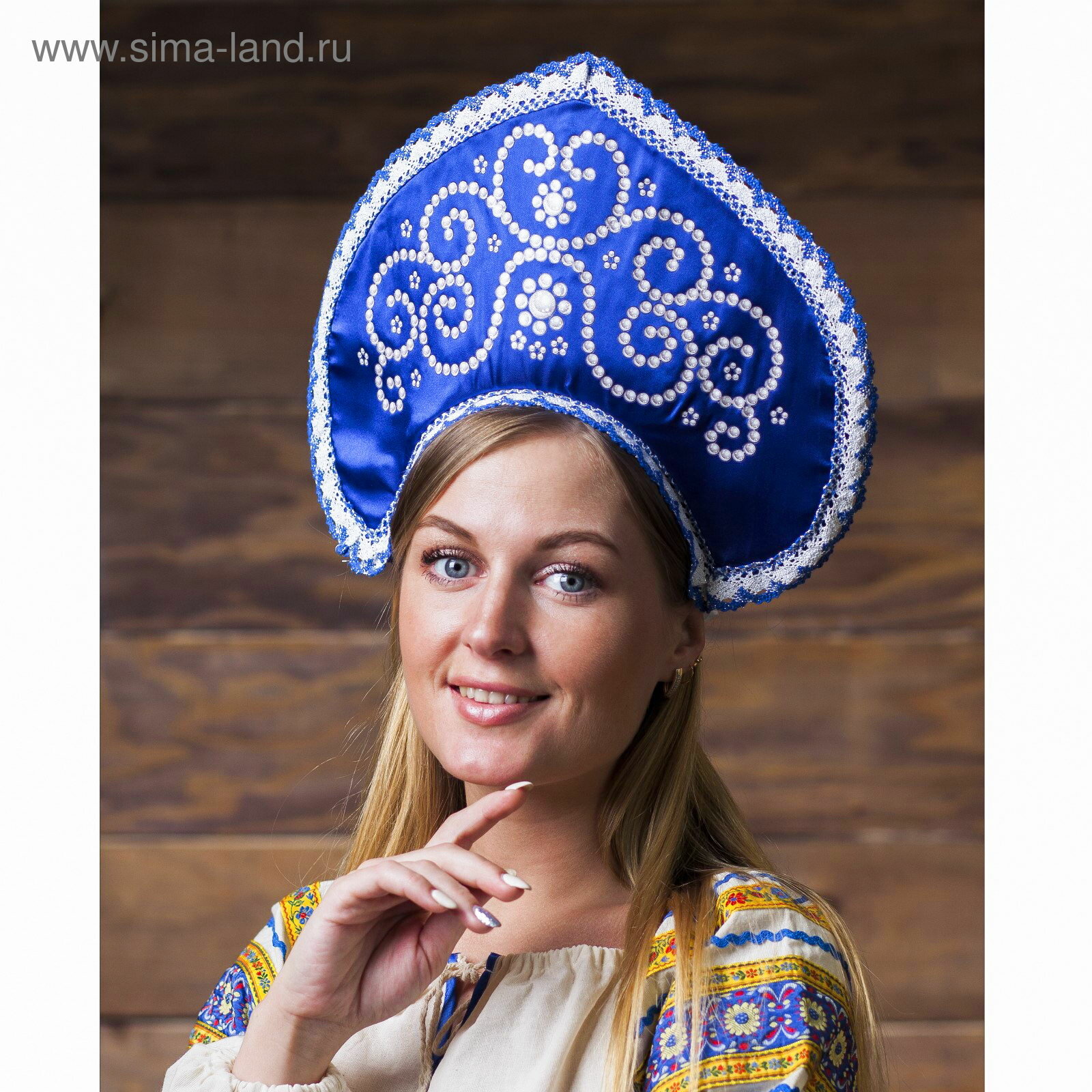 Кокошник "Жемчуг", атлас, цвет синий, цвет: синий, возраст: любой