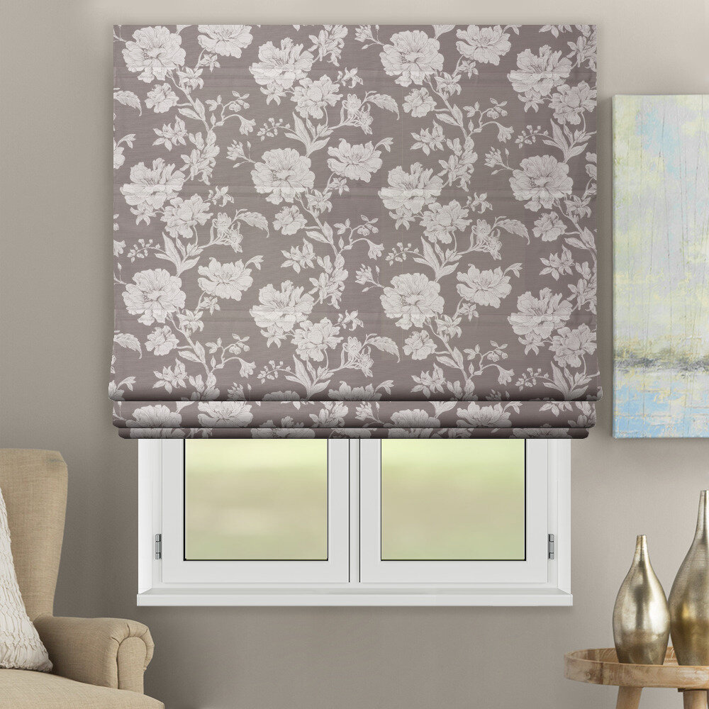 Римская штора OLEXDECO "Пионы" Какао 90х170 см, с кордовым карнизом