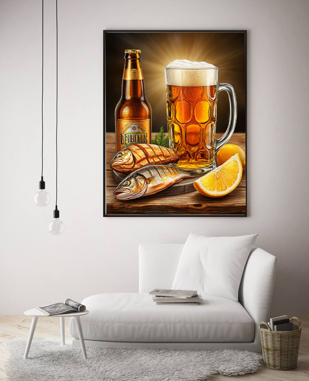Картина на стену для интерьера "Пивной натюрморт" 40х50 см, холст на подрамнике, InterHobby