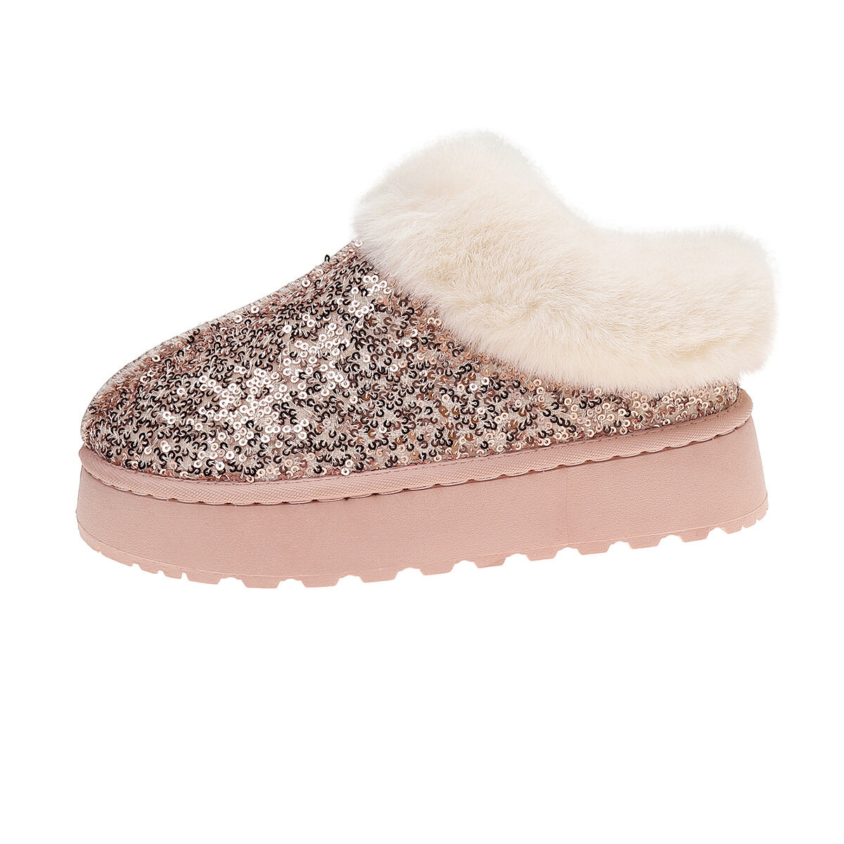 Большие размеры, новые женские зимние ботинки на толстой подошве, 2025, толстый меховой верх с блестками, короткие ботинки