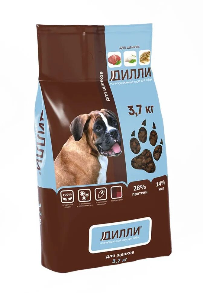 Сухой корм Дилли для щенков всех пород с курицей и индейкой, 3.7 кг