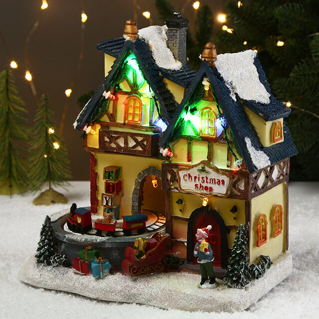 Светящийся новогодний домик Christmas Village: Магазин игрушек в Оберштайне 21*20 см, на батарейках, Kaemingk (Кейминг), 485455