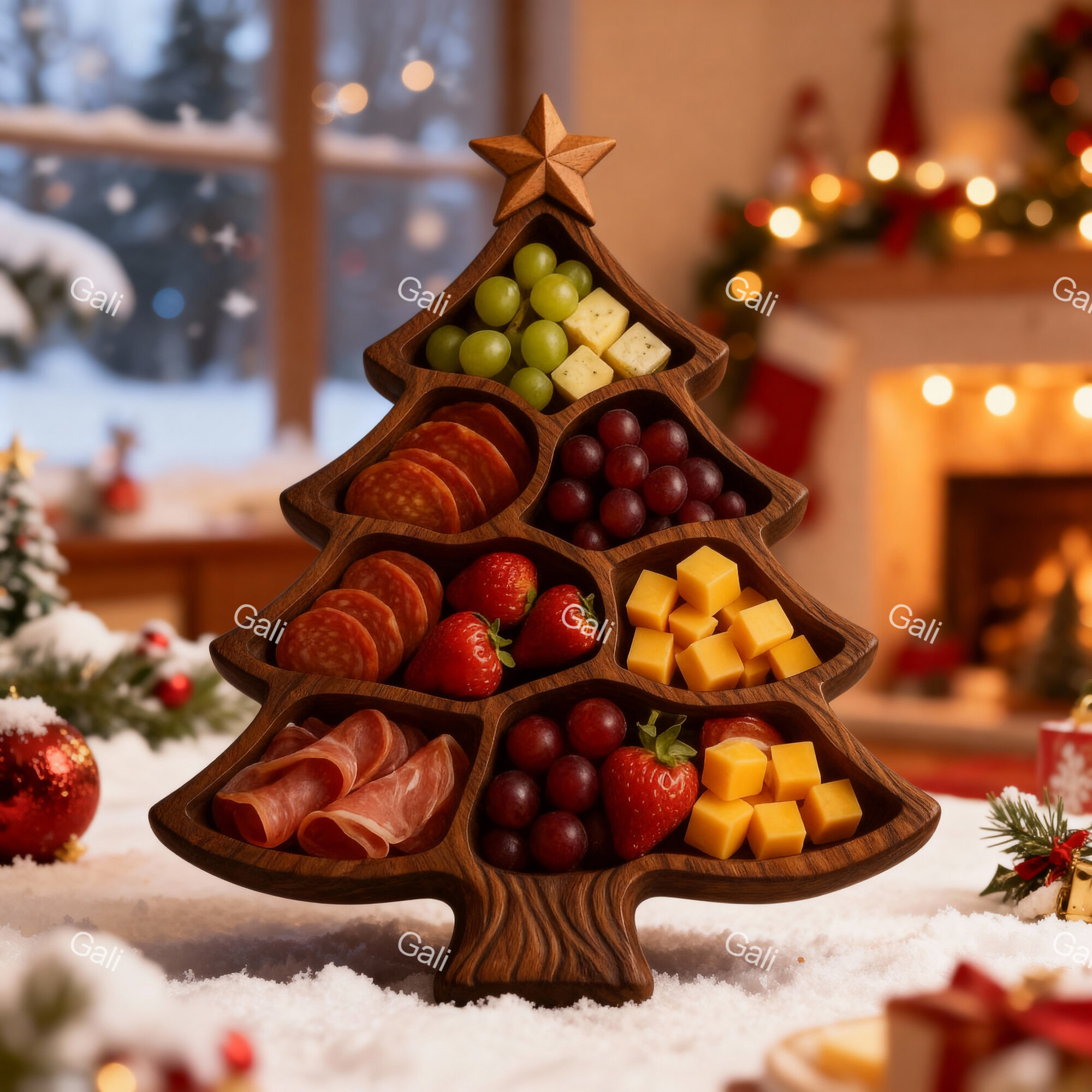 Деревянная фруктовая тарелка в виде ели, большой размер — 27*25*2 см