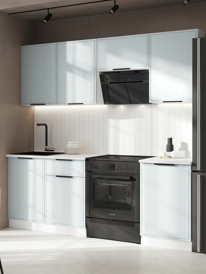 Кухонный гарнитур 2,1м (490) Николь браш деним блю, белый со столешницей, МИФ