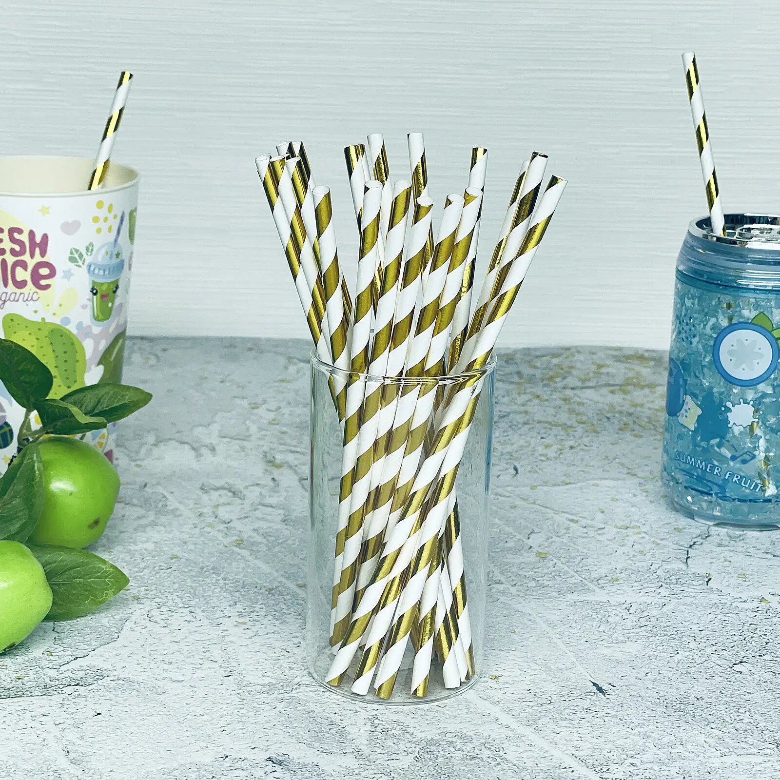 Трубочка для коктейля "Праздник" 19,5см, картон, золото, набор 25шт