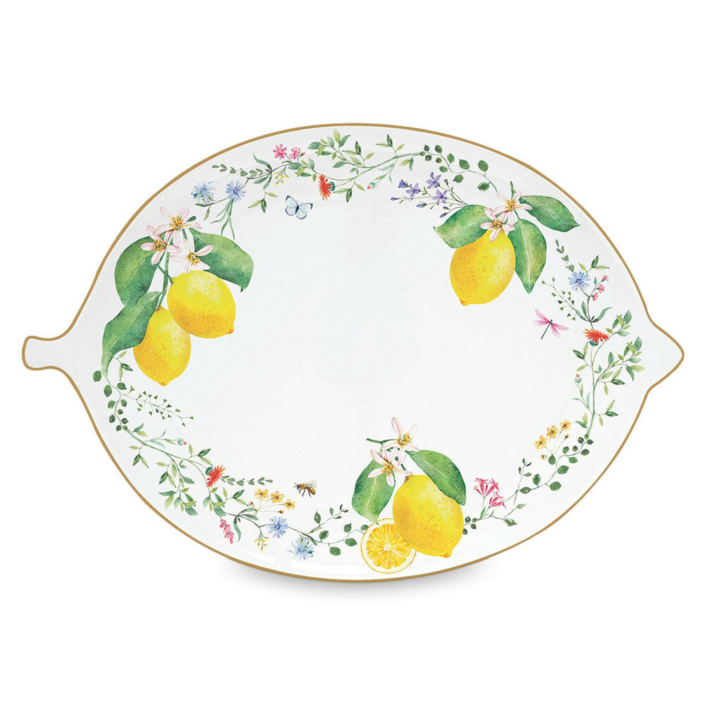 Блюдо овальное Лимон, 30 х 21.5 см, фарфор, белый, декор, серия Цветы и лимоны, EL-R2142/FCIT, EASY LIFE (R2S), Италия