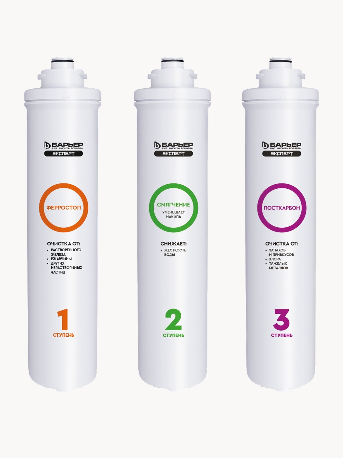 Барьер эксперт Комплекс, комплект картриджей для фильтра под мойку, защищает от накипи и железа, быстросъемные