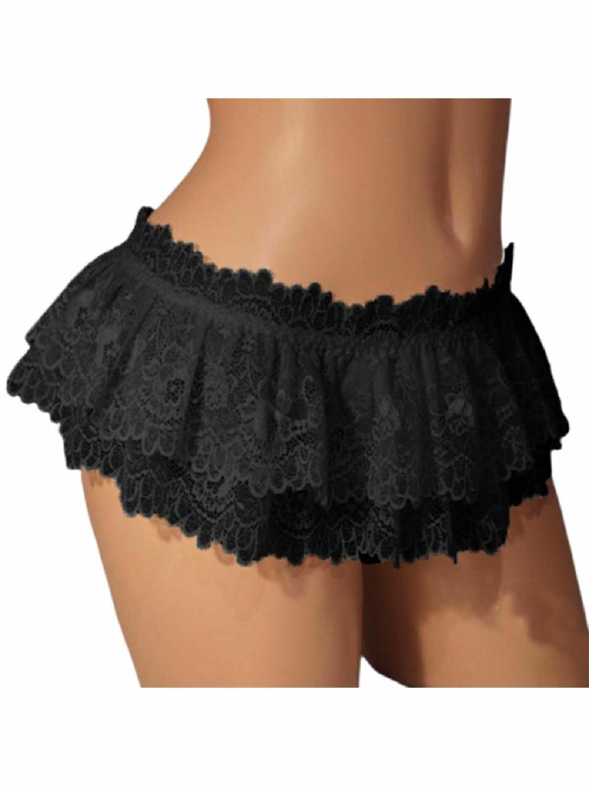 Мужские кружевные трусики-стринги с рюшами, Черный - XXL