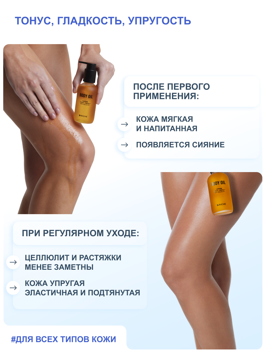 RICHE Антицеллюлитное масло для тела с цитрусами, кофеином и омегой 7