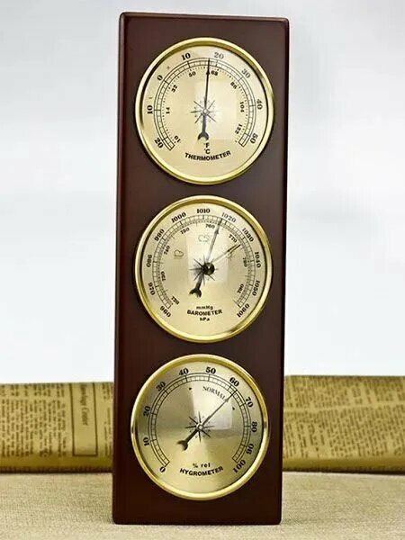 Механический настенный бытовой стрелочный барометр анероид с измерением температуры и влажности для рыбалки, охоты / Комнатная домашняя метеостанция с термометром и гигрометром и атмосферным давлением