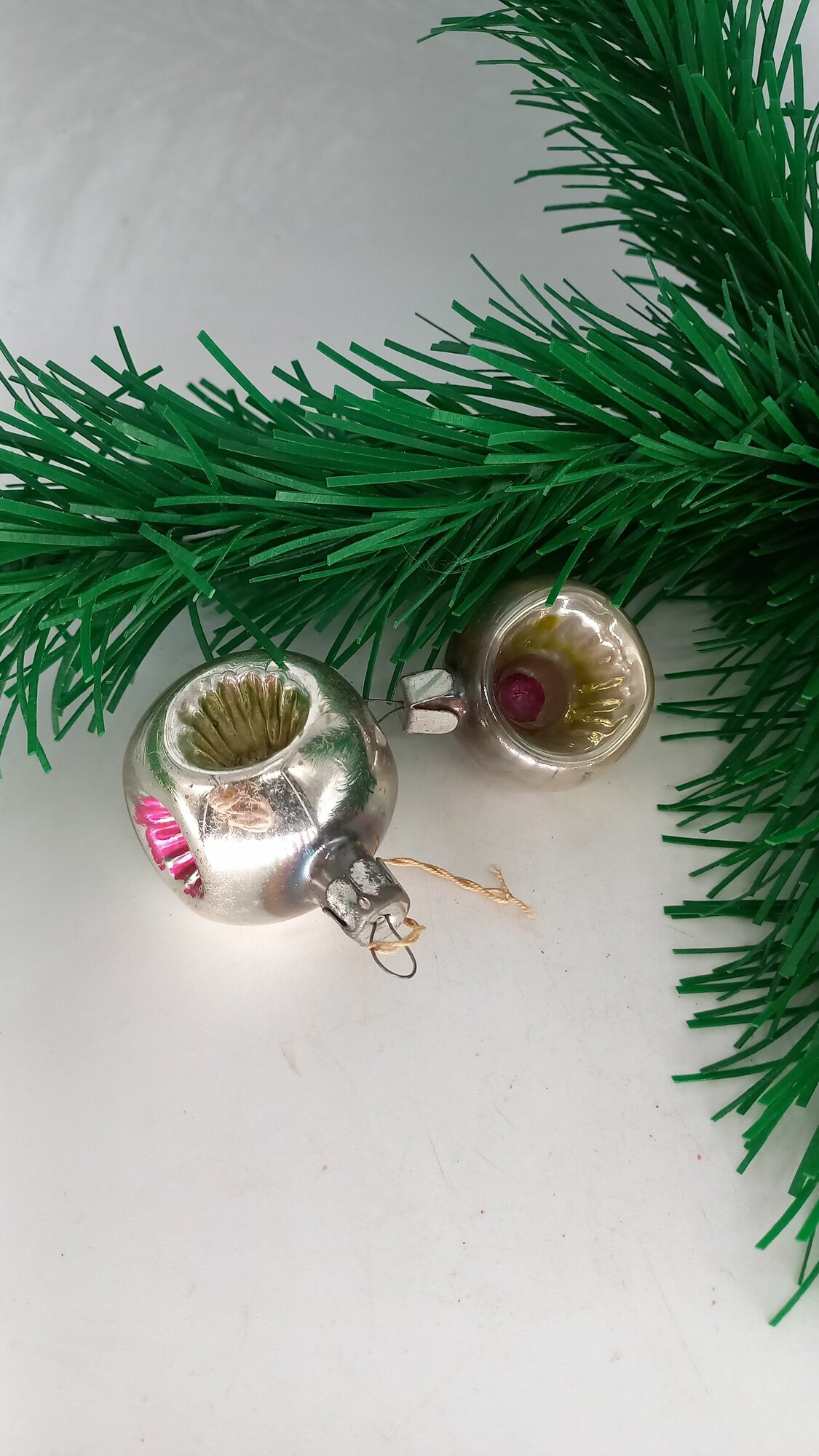 Винтажный советский набор подвесных елочных игрушек Прожектор, стекло, СССР