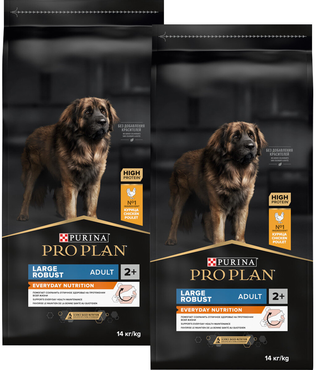 Корм сухой Pro Plan Everyday Nutrition для взрослых собак крупных пород с мощным телосложением, курица, 14 кг х 2 шт