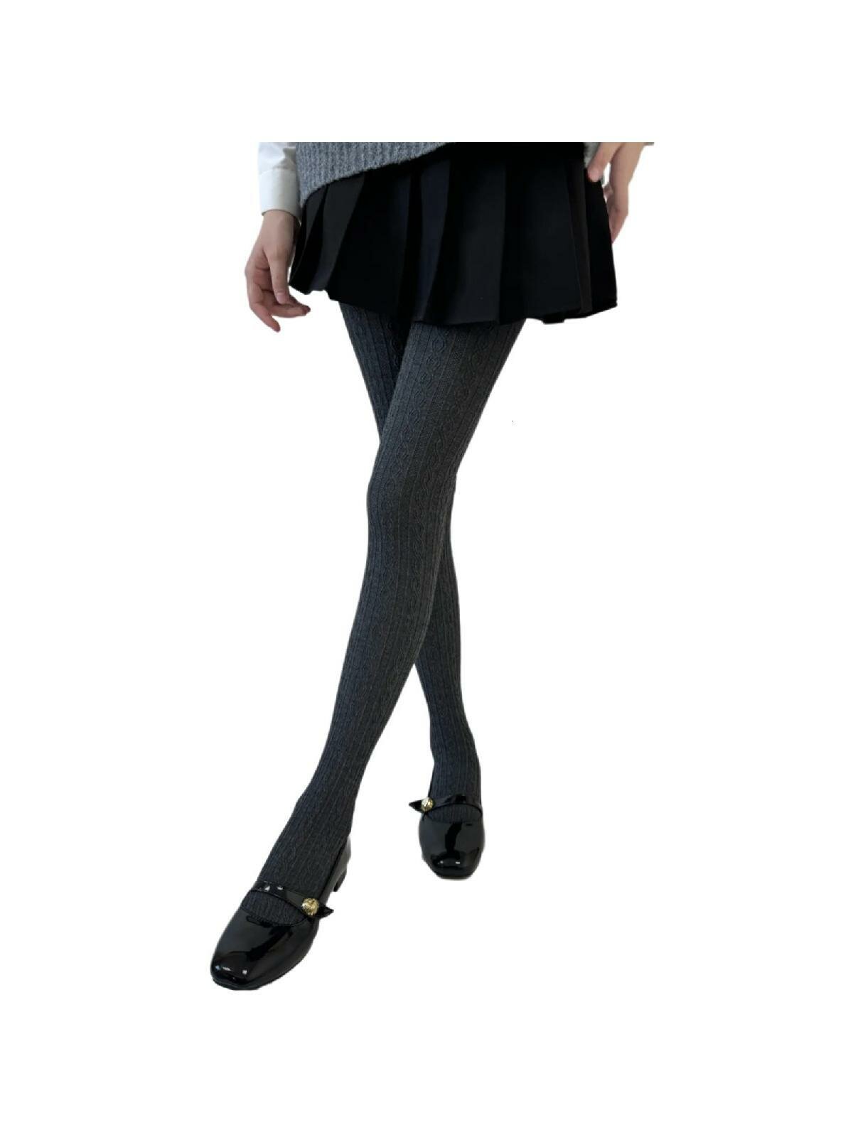 Женские японские колготы с полосатым узором, темно-серый