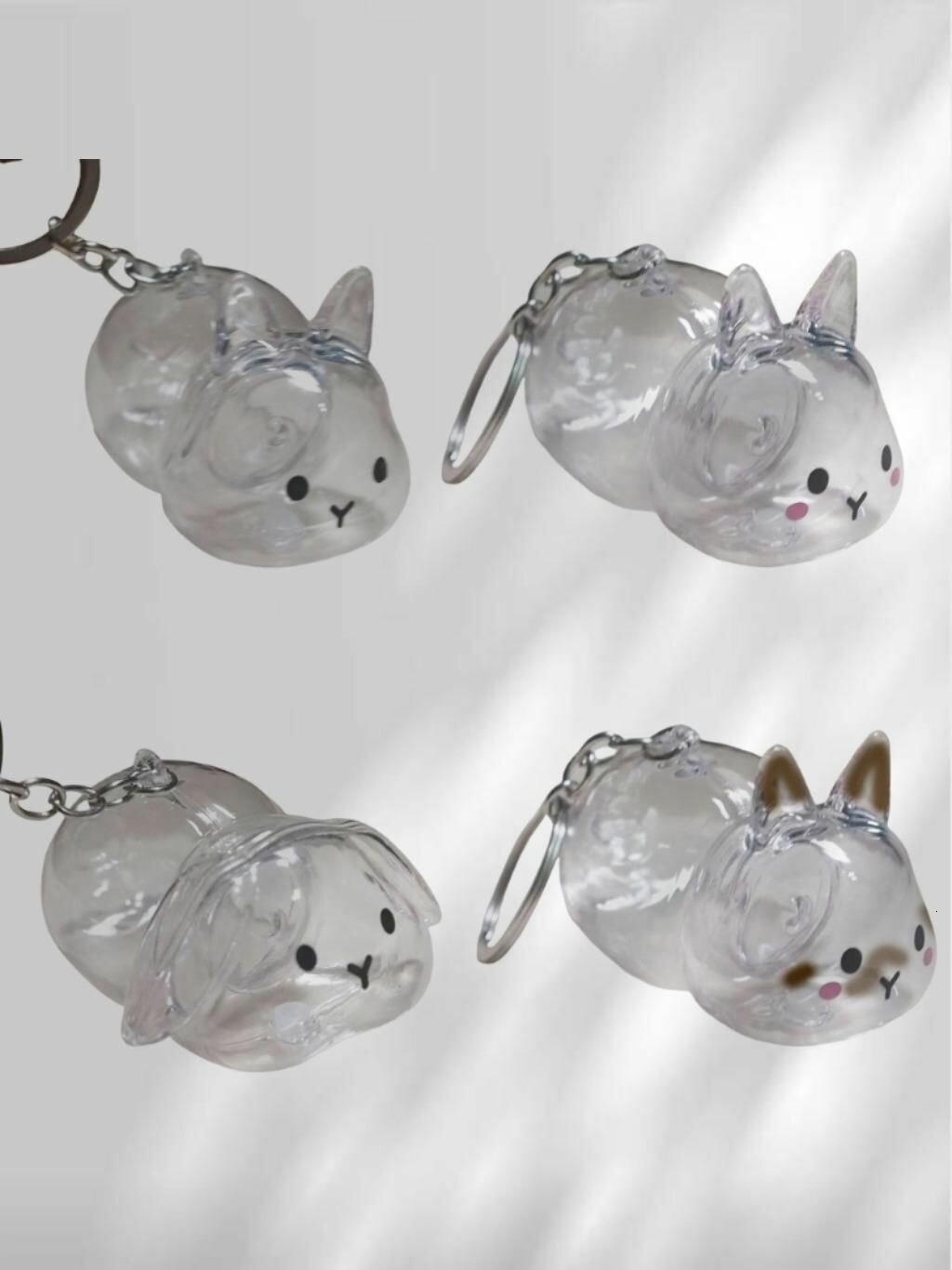 Ключница в виде кролика с шерстью, - комплект из 4шт