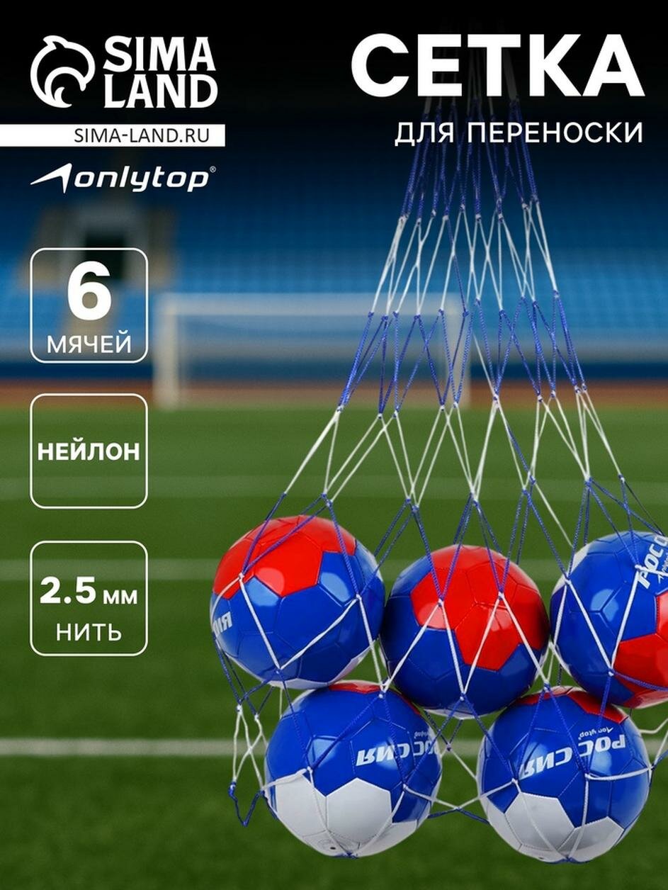 Сетка для переноса мячей, толщина нити 2,5 мм (для 6 мячей), цвета микс