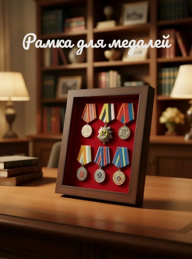 Рама футляр ручной работы для медалей, орденов и нагрудных знаков ярко-красная