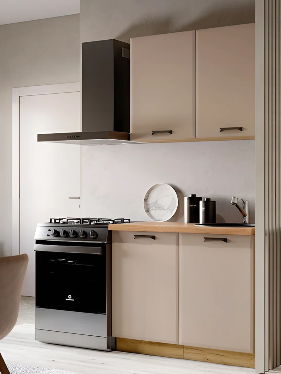 Кухня Призма ширина 1 м, фасады МДФ, цвет мокко супермат, корпус ЛДСП, столешница в комплекте