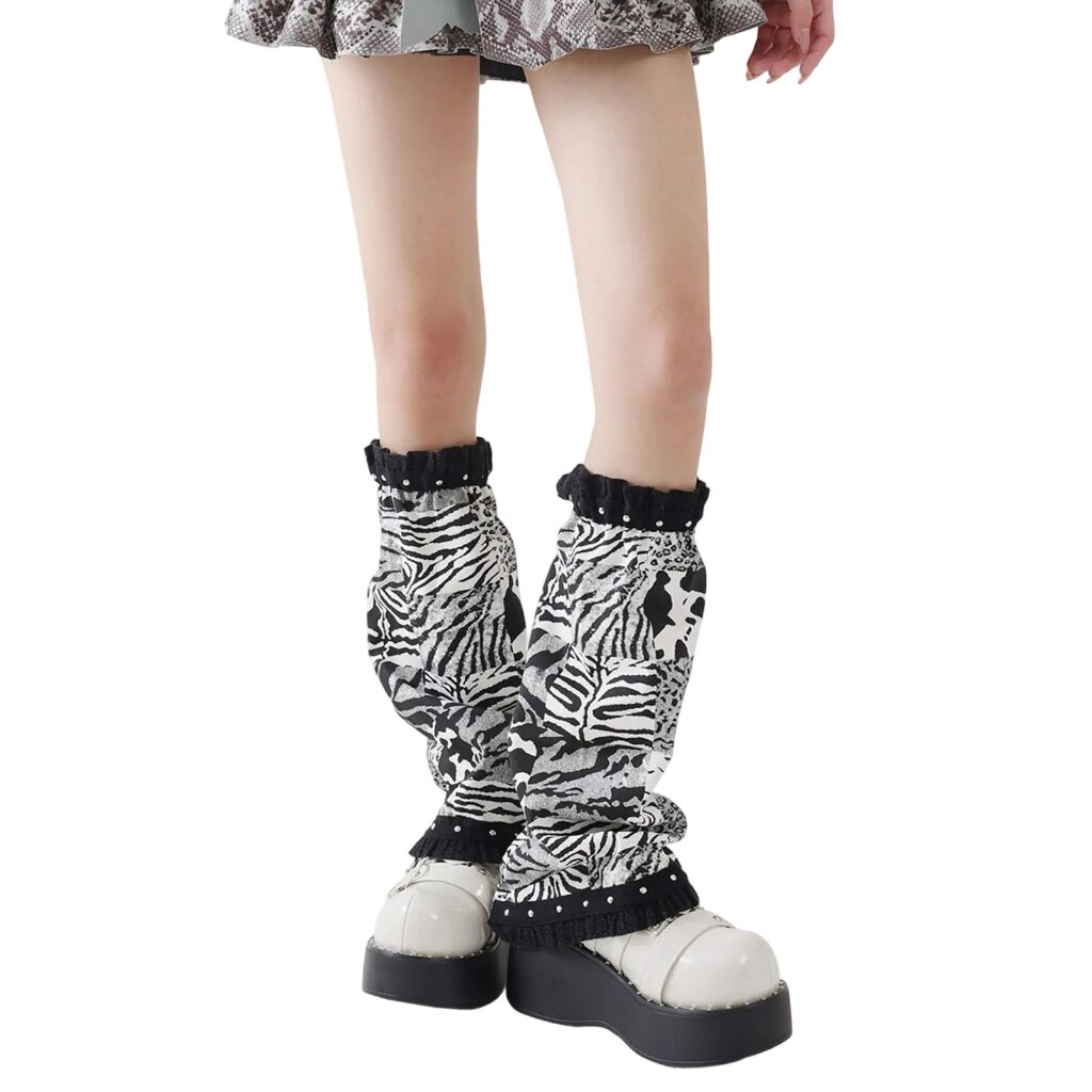 Женская Грелка для ног с Рюшами, Субкультурные Джинсы в стиле Пэчворк С Леопардовым Принтом, Расклешенный Чехол Для Ботинок, Носки без Носков, Уличная Одежда
