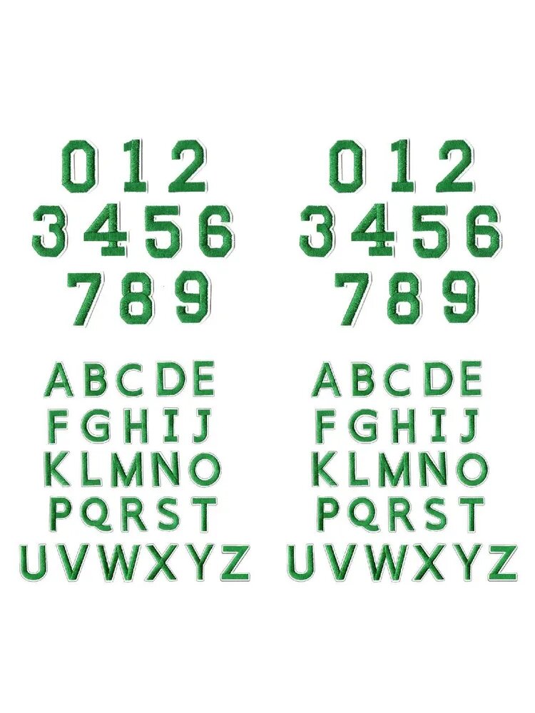 Набор вышитых букв и цифр для ткани, Зеленый