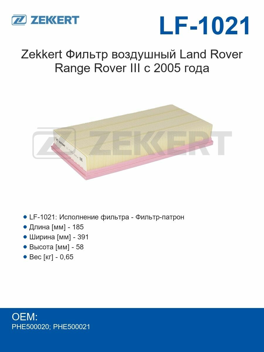 Zekkert Фильтр воздушный Land Rover Range Rover III с 2005 года