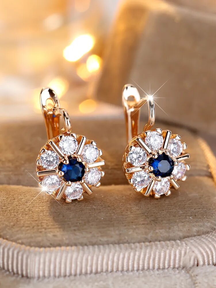 Серьги, фианит, искусственный камень, золотистый — фото 1