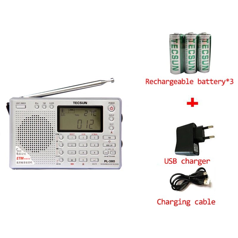 Tecsun PL-380 радиопортативное Silver charger set