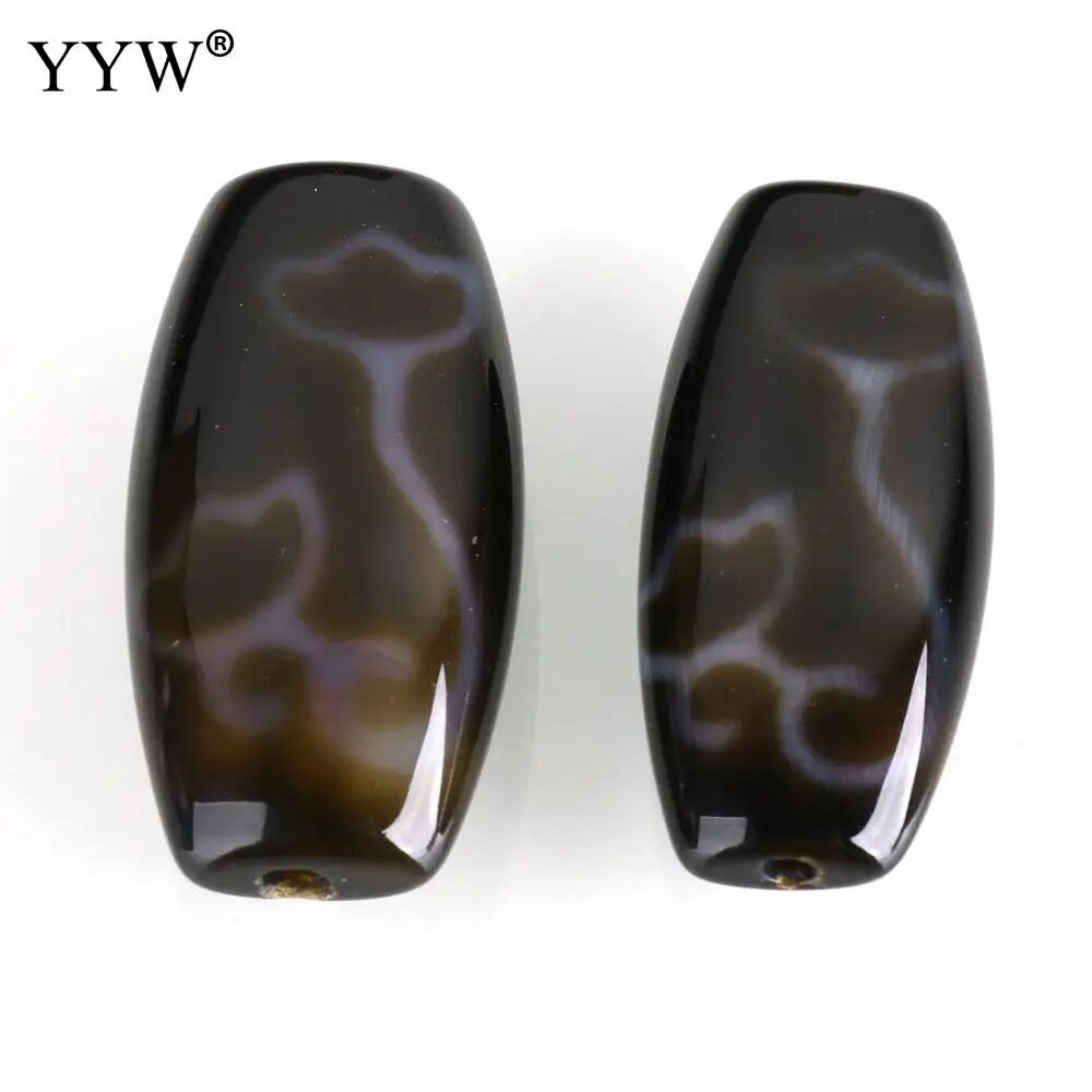 Тибетские бусины Дзи овальный лотос и Гуань Инь YYW 29x13 мм