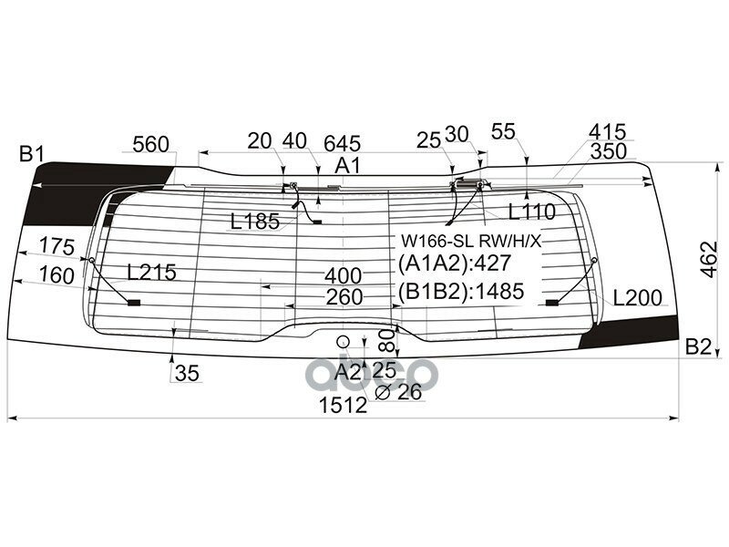 Стекло заднее (Цвет зеленый/ Обогрев/ Антенна) Mercedes-Benz GL-Class 12-15 / GLS-Class 15-19 XYG арт. W166-SL RW/H/X