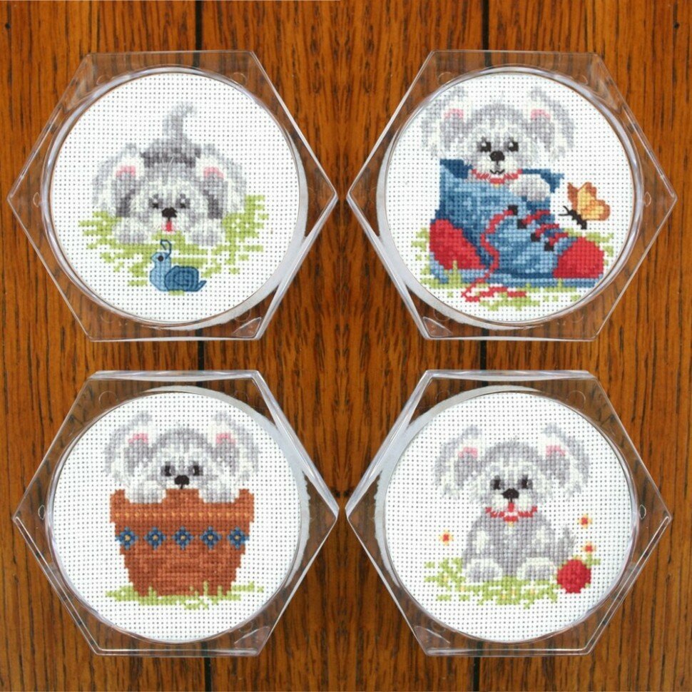 Набор для вышивания MCG Textiles #40464 Термо-подставка "Игривый щенок", Счетный крест, 10.16 x 10.16 см