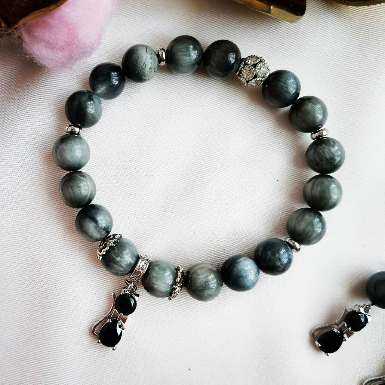 Серьги, хризоберилл, кошачий глаз