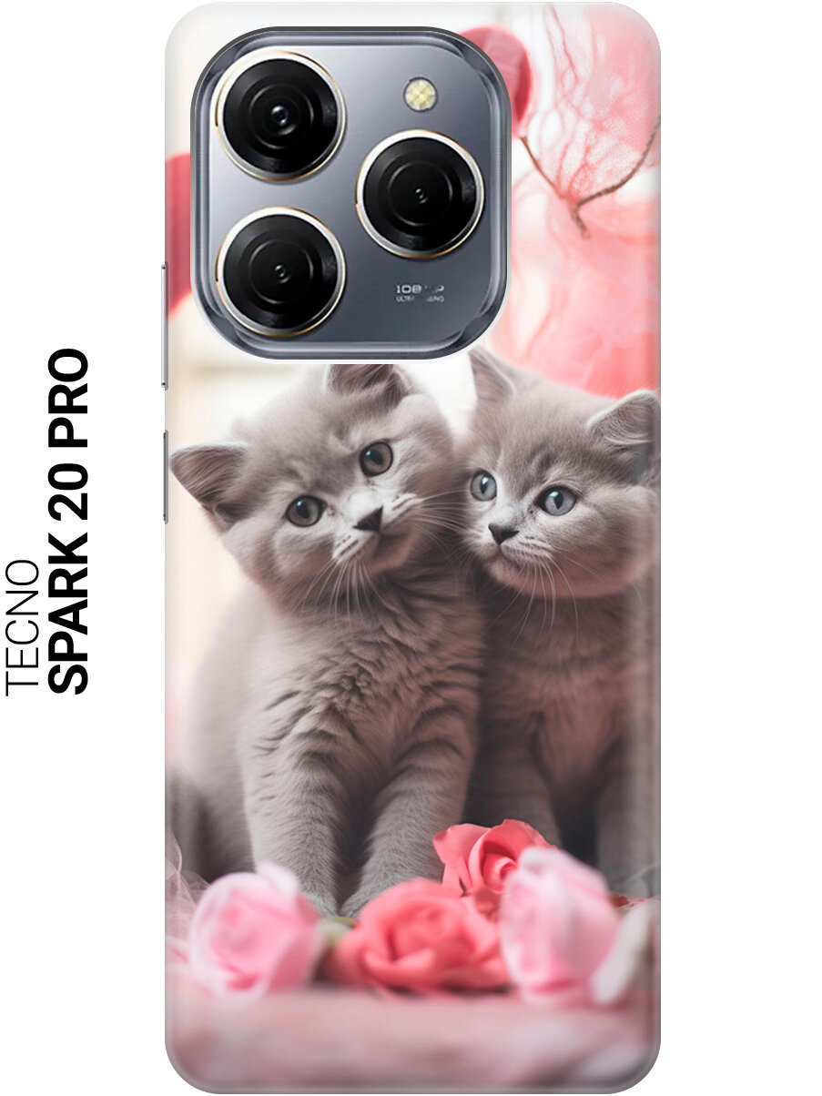 Силиконовый чехол на Tecno Spark 20 Pro / Техно Спарк 20 Про с рисунком "Котики и сердечки"