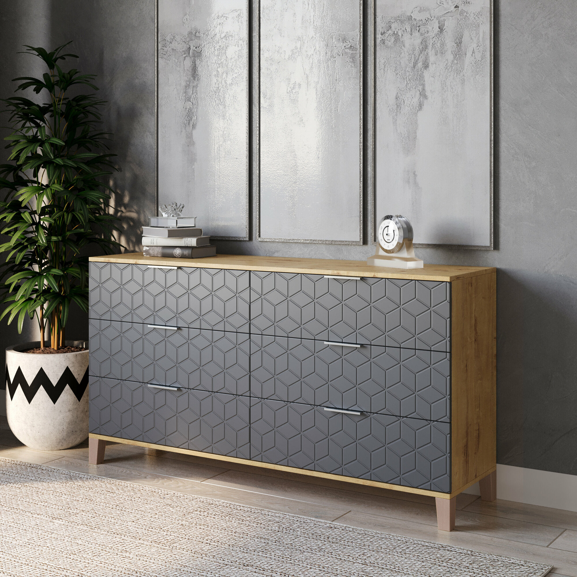 Комод для одежды, под телевизор, большой, в прихожую, на ножках, Марвин - 7 Графит, 140х80х40 см