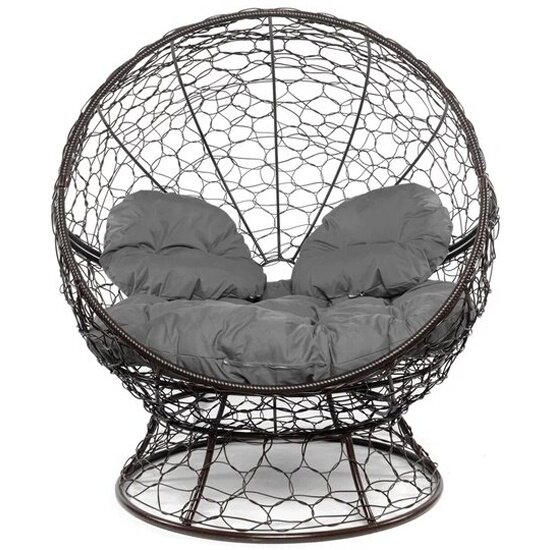 Кресло M-group апельсин с ротангом коричневое, серая подушка