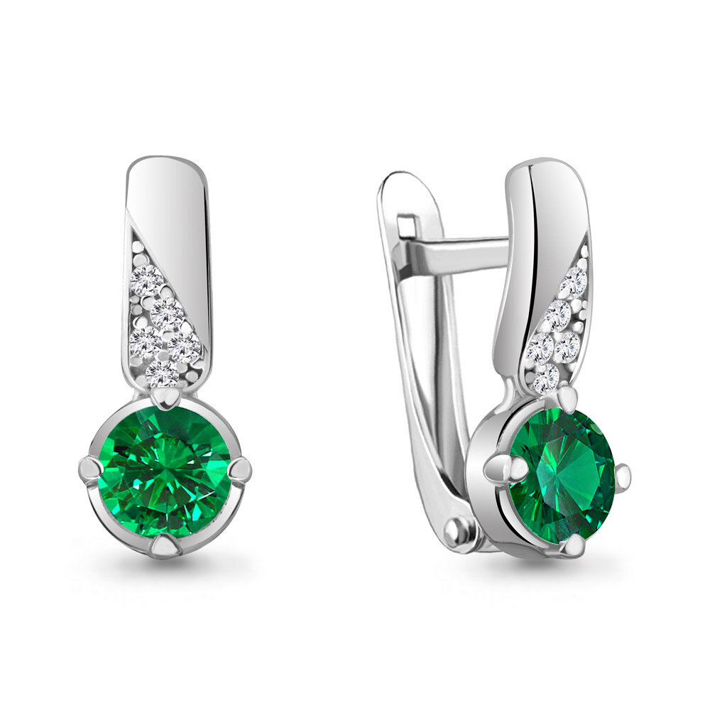 Серьги, серебро, 925 проба, родирование, изумруд синтетический, фианит