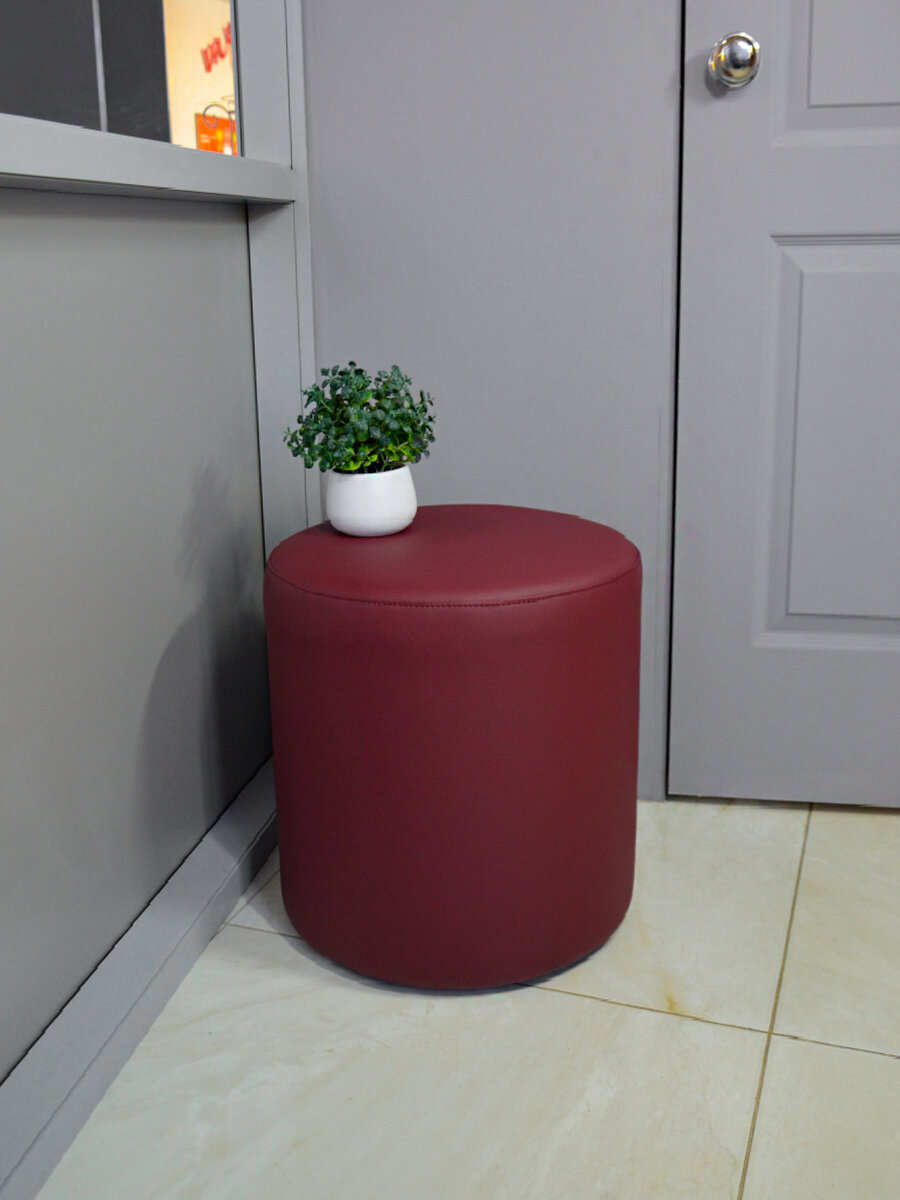 Прочный круглый пуфик для спальни 043, Искусственная кожа, 40х40х40 см.