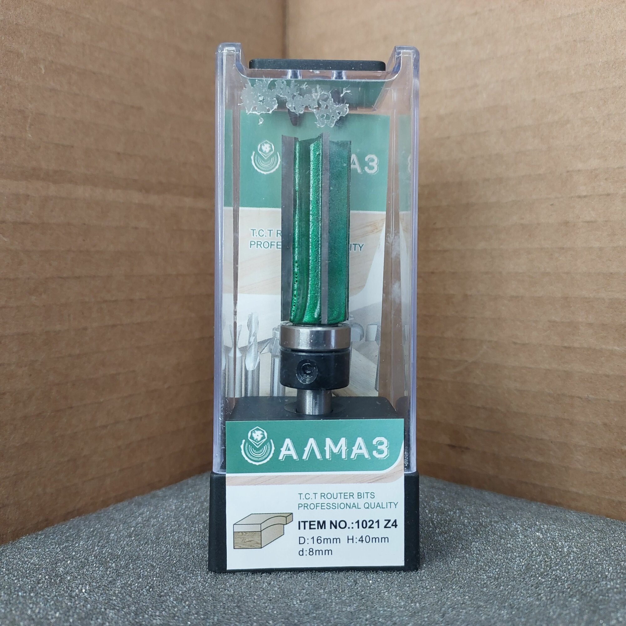 Фреза обгонная 4 ножа с верхним подшипником Алмаз 1021 Z4 D:16mm I:40mm d:8mm