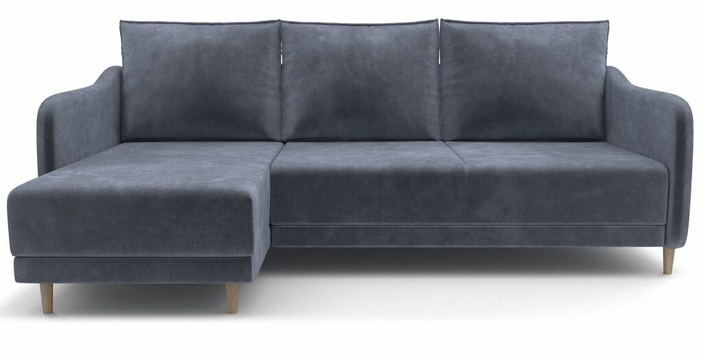 Угловой диван-кровать PUSHE раскладной Бьёрг, велюр, левый угол, серый Noel steel