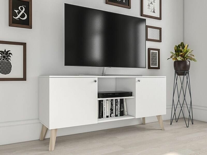 Тумба под ТВ в гостиную "Парма 1" 150х70х40, белый / белый матовый