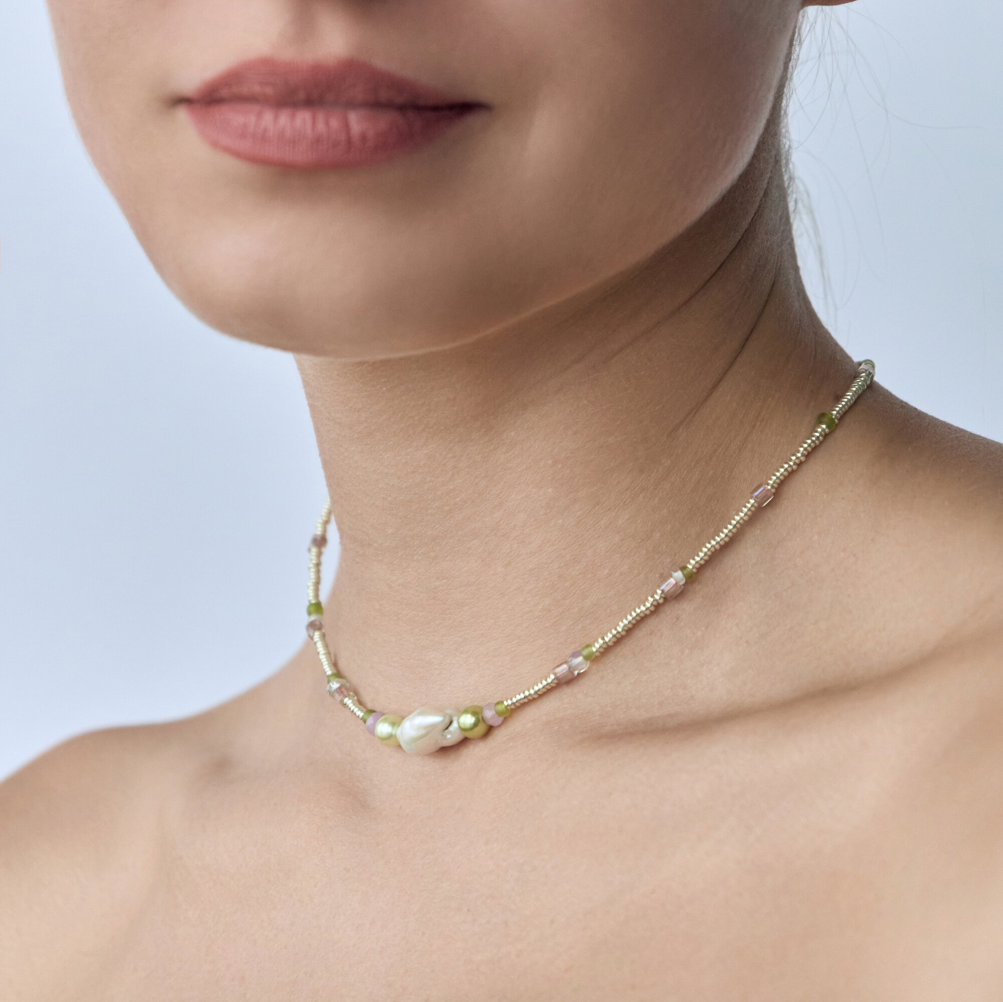 Колье, жемчуг барочный, жемчуг пресноводный культивированный