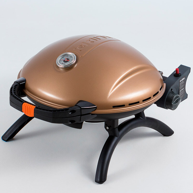 Мобильный газовый гриль O-GRILL 900MT золотой с адаптером и щеткой
