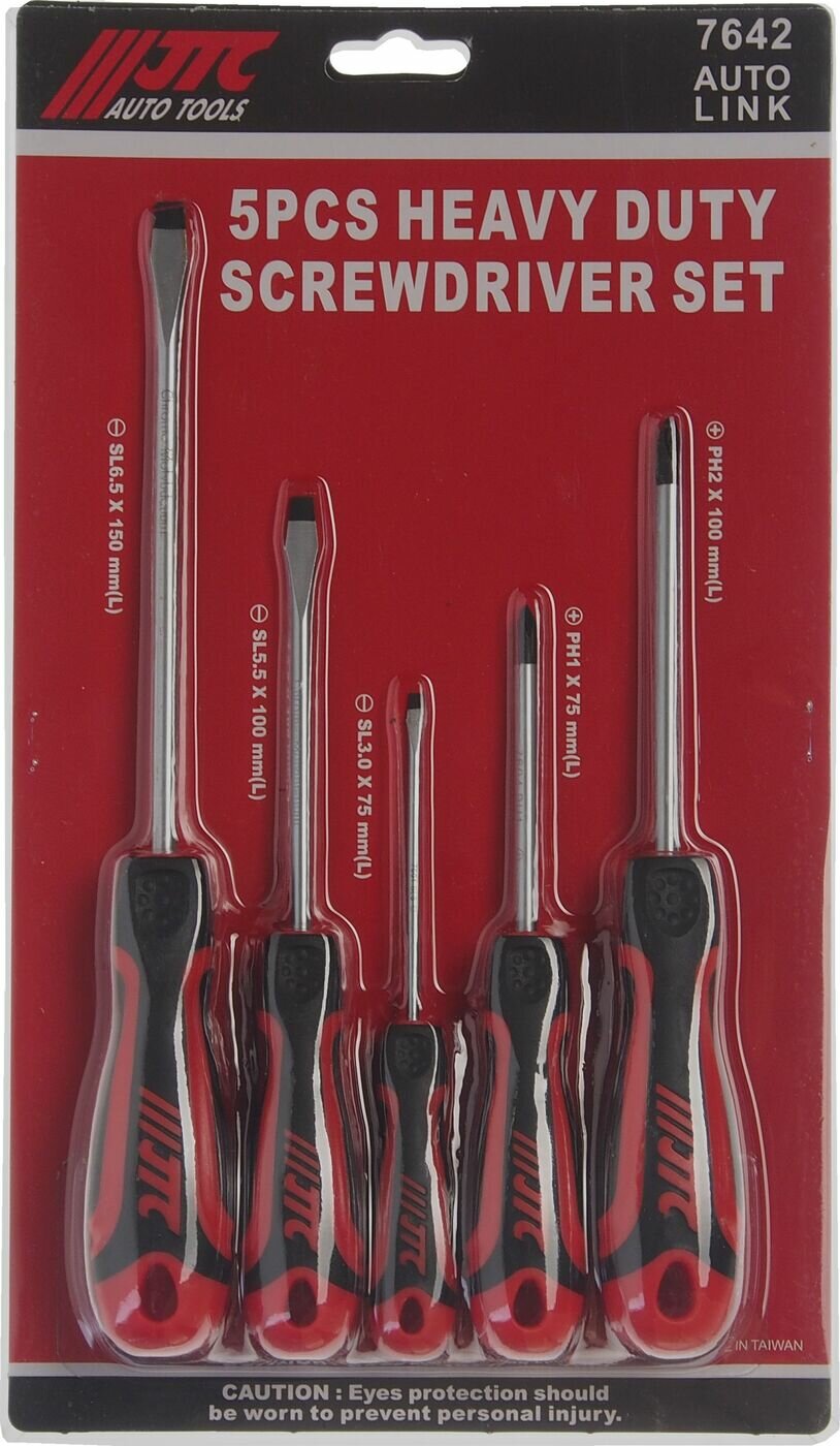 Набор отверток JTC-7642, усиленные, автомобильные, 5 шт, красный