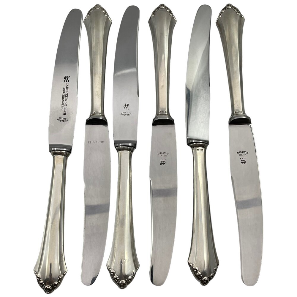 Набор (6 шт) нож столовый "Завиток" 21,5 см, 0.800, 1969-1980 гг, J.A.Henckels Solingen, Германия