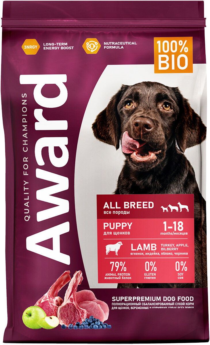AWARD ALL BREED PUPPY для щенков, беременных и кормящих сук всех пород с ягненком и индейкой 2 кг