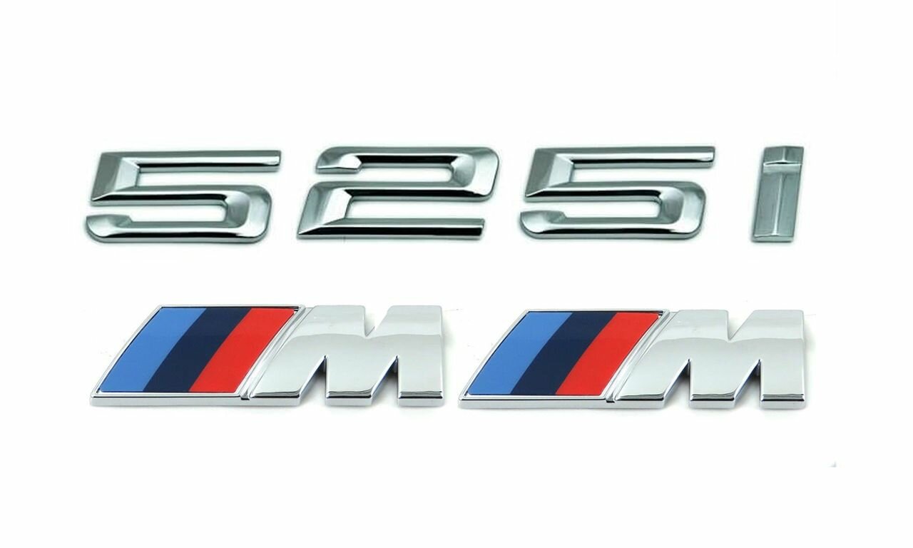 Комплект: шильдик на багажник длям BMW 525i + 2 эмблемы на крыло M-performance хром